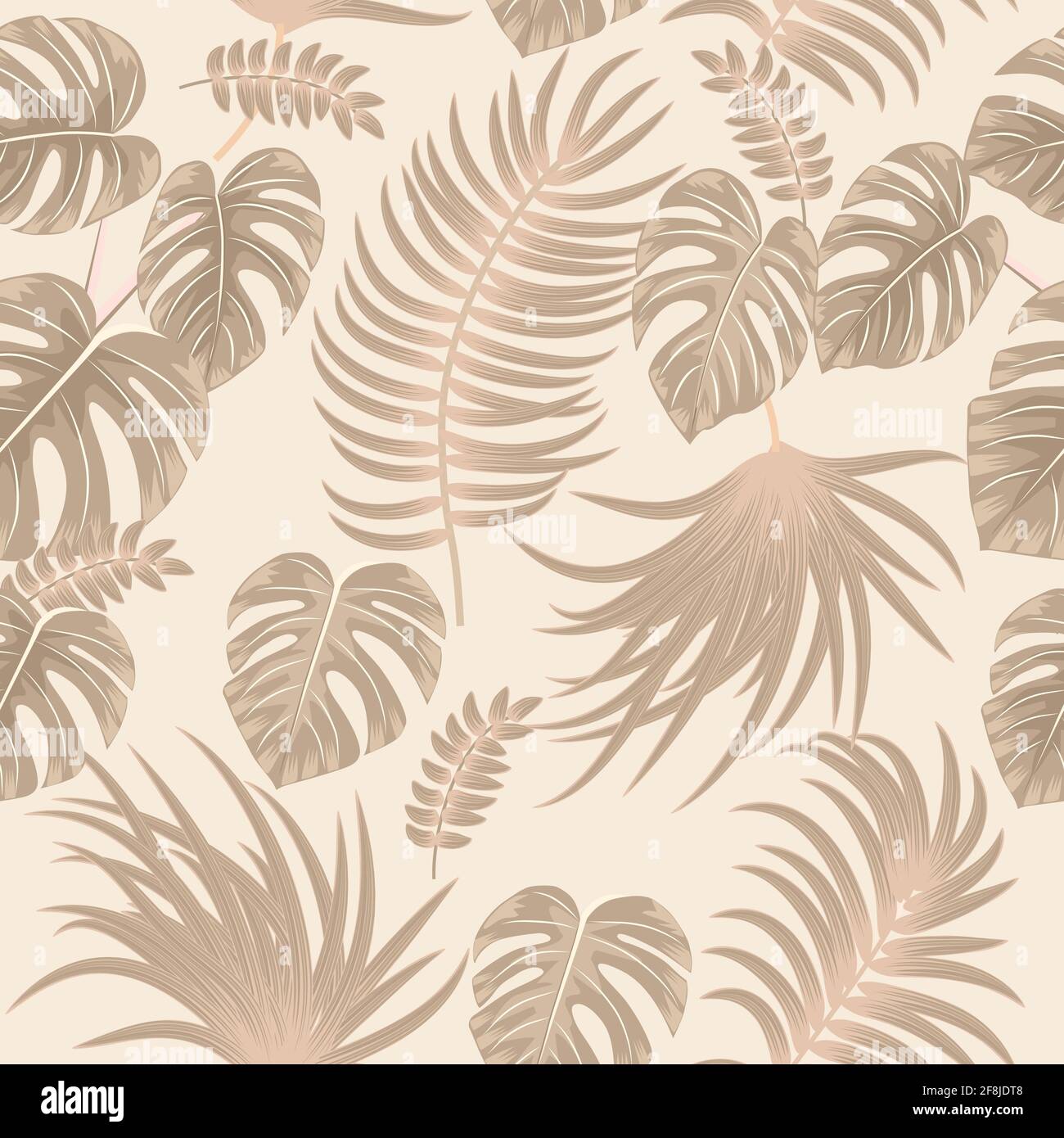 Seamless vector pattern with monochrome beige color tropical jungle ... Seamless vector pattern with monochrome beige color tropical jungle ...
