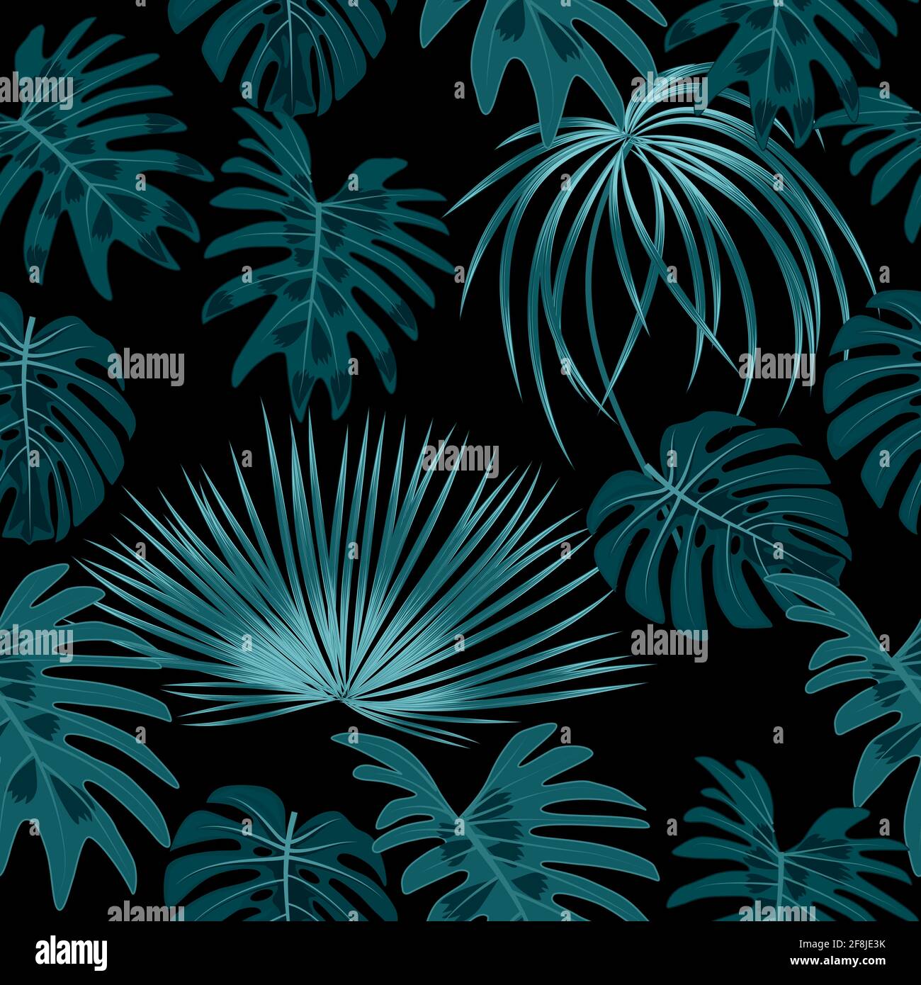 Seamless pattern with tropical leaves of palm tree. Jungle vector ...