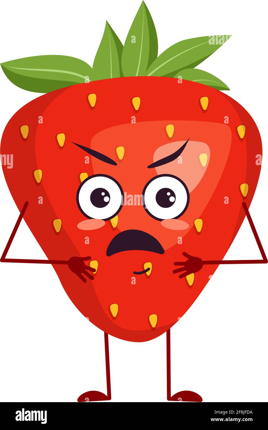 Cute strawberry characters with angry emotions, face, arms and legs ...