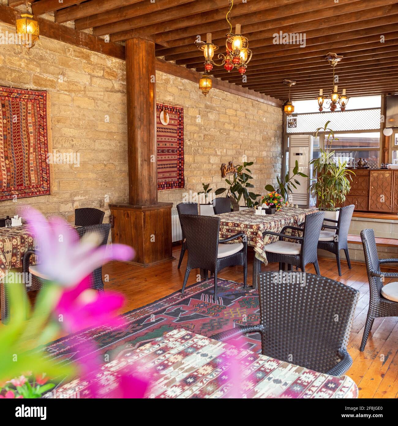 Old vintage style restaurant banquet hall event room interior Stock ...