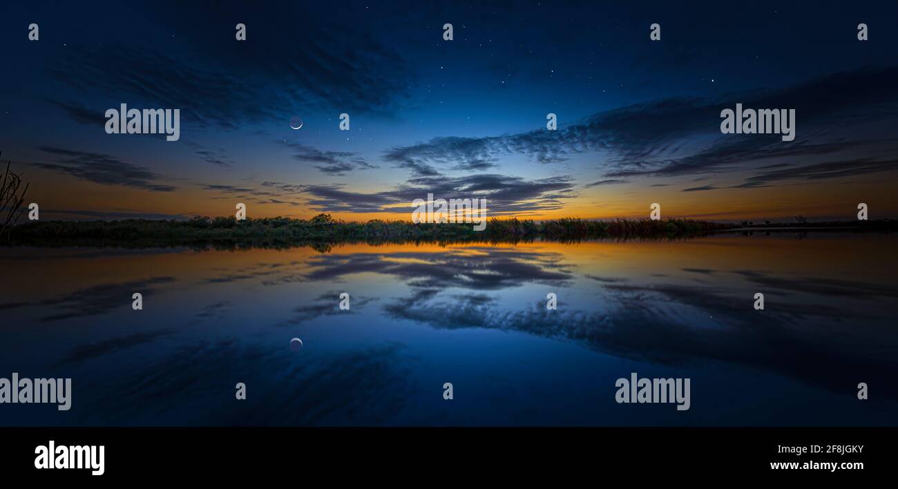 A beautiful and peaceful twilight in the Florida Everglades with a ...