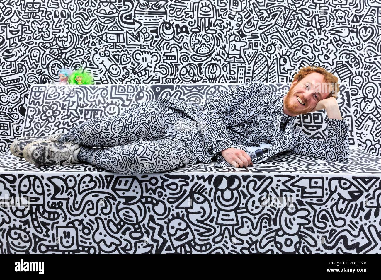 Artist Sam Cox, portrait, known as 'Mr. Doodle', smiling, poses in the ...