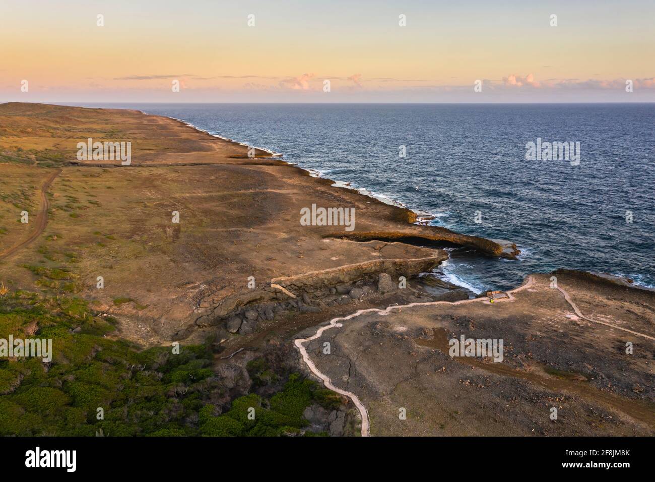 Aerial view above scenery of Curacao, Caribbean with ocean, coast Stock ...
