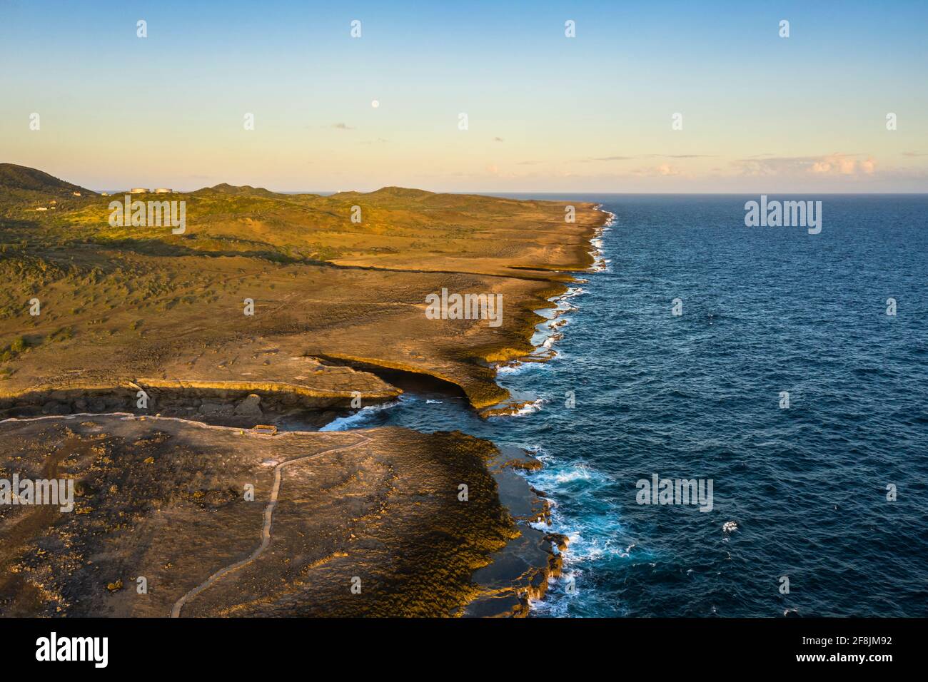 Aerial view above scenery of Curacao, Caribbean with ocean, coast Stock ...