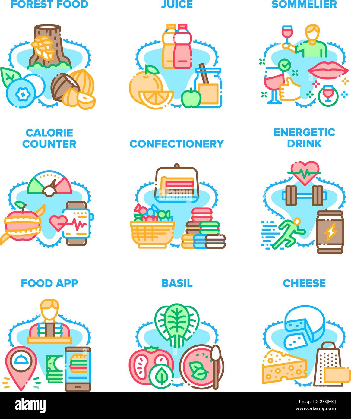 Food Application Set Icons Vector Illustrations Stock Vector Image ...