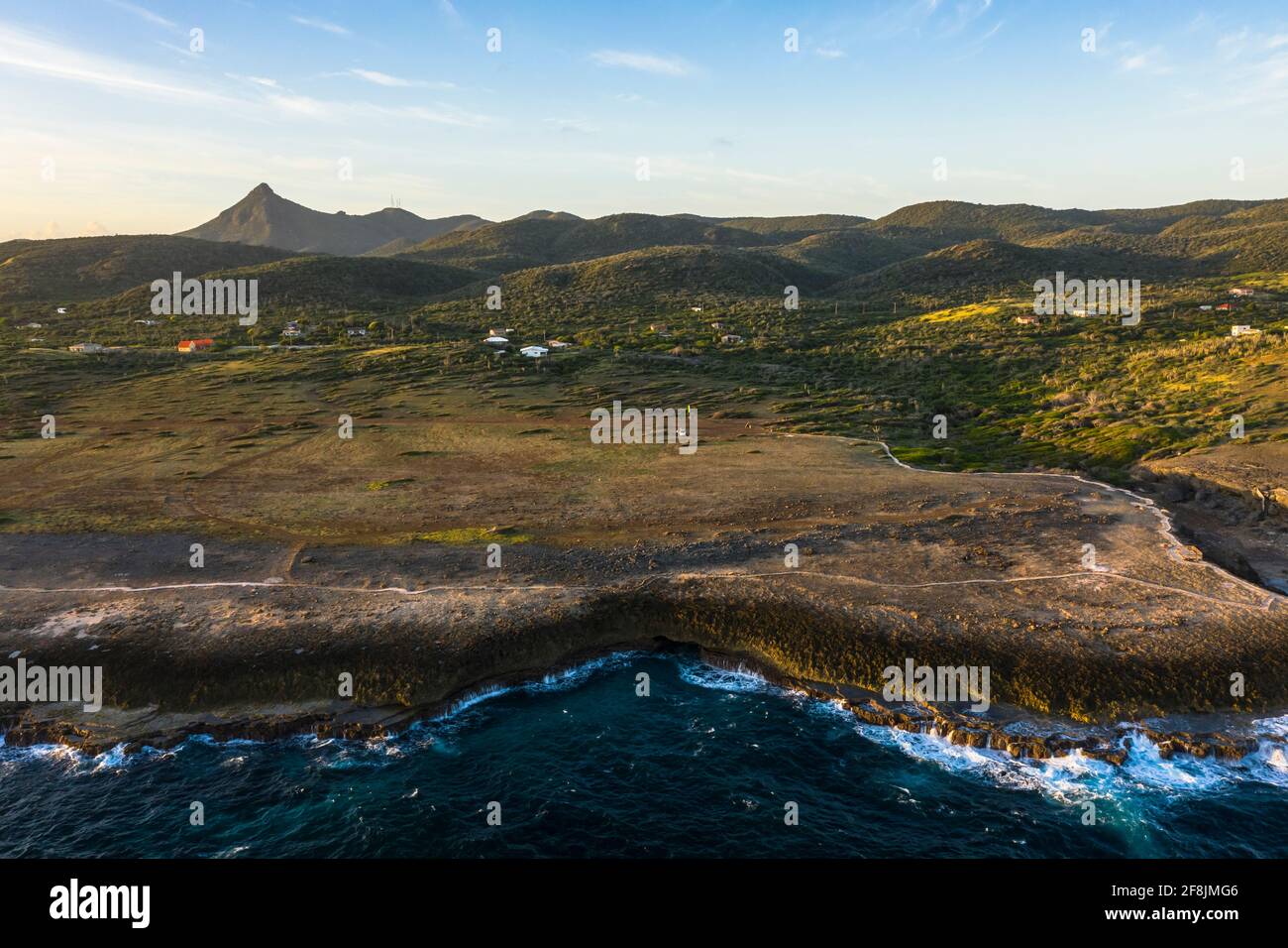Aerial view above scenery of Curacao, Caribbean with ocean, coast Stock ...