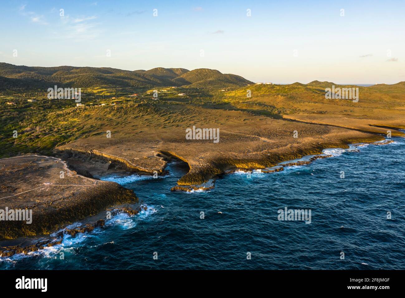 Aerial view above scenery of Curacao, Caribbean with ocean, coast Stock ...