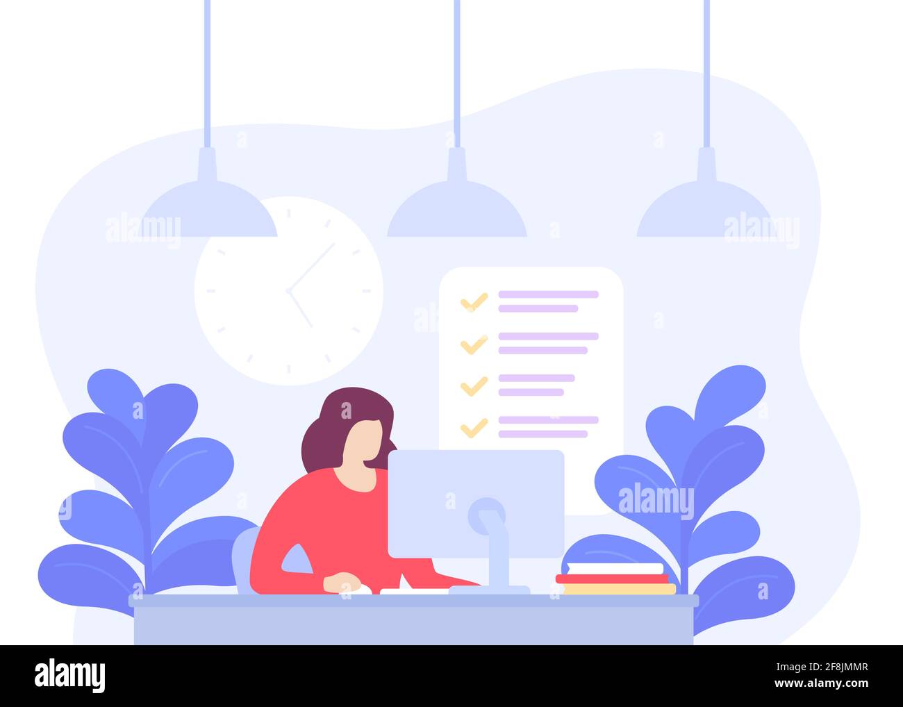 girl working in office, deadline, task completion Stock Vector Image ...