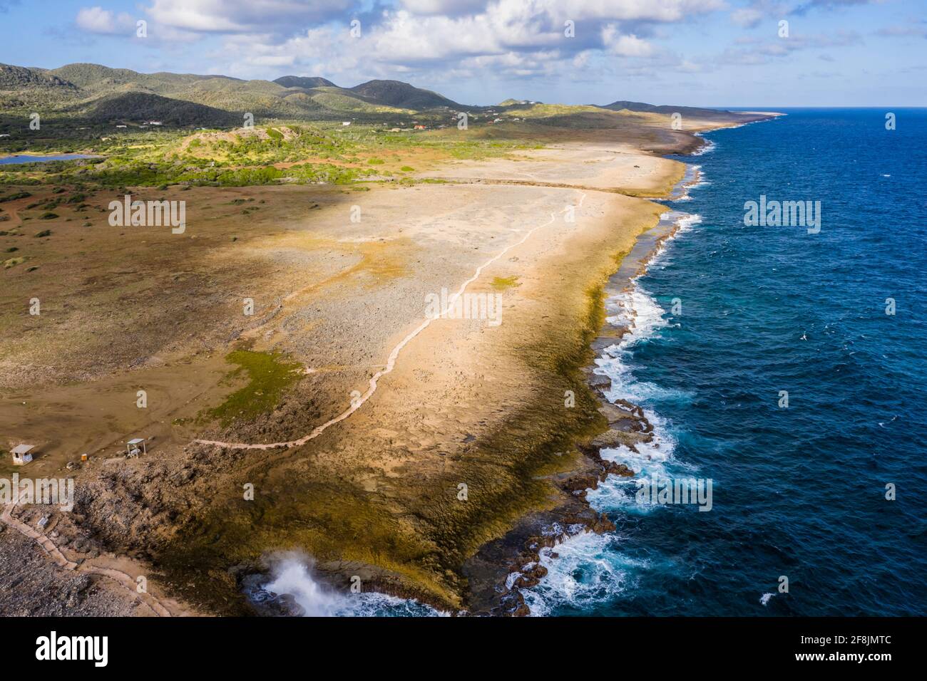 Aerial view above scenery of Curacao, Caribbean with ocean, coast Stock ...