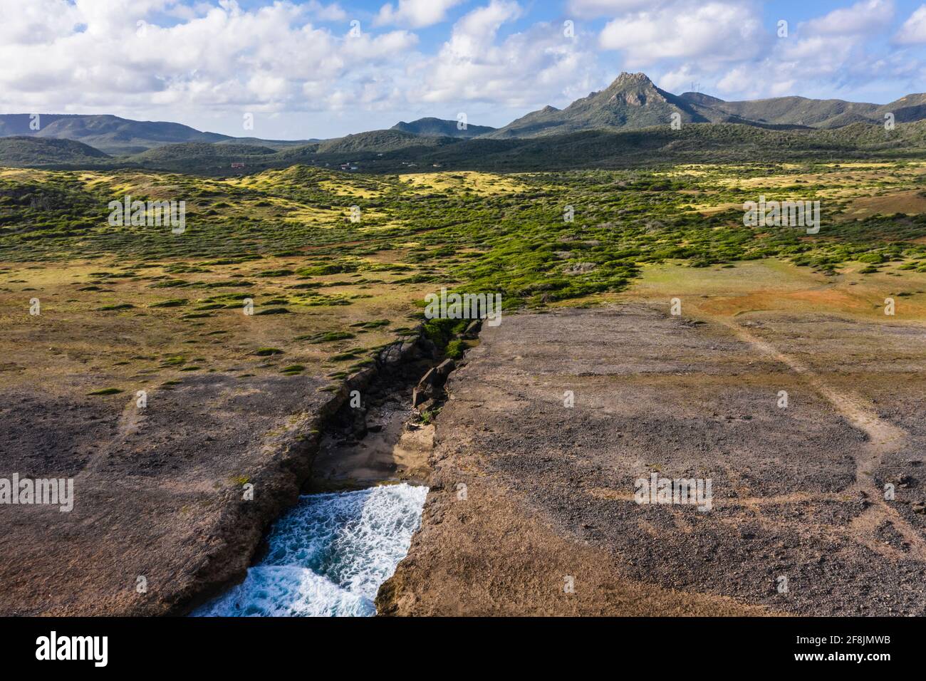 Aerial view above scenery of Curacao, Caribbean with ocean, coast Stock ...