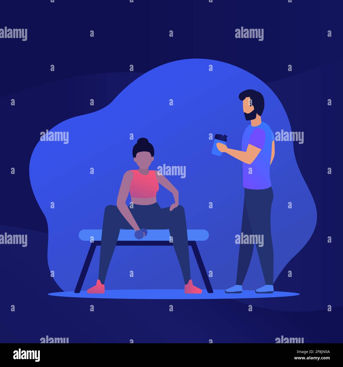 girl training biceps, workout in gym, vector Stock Vector Image & Art ...