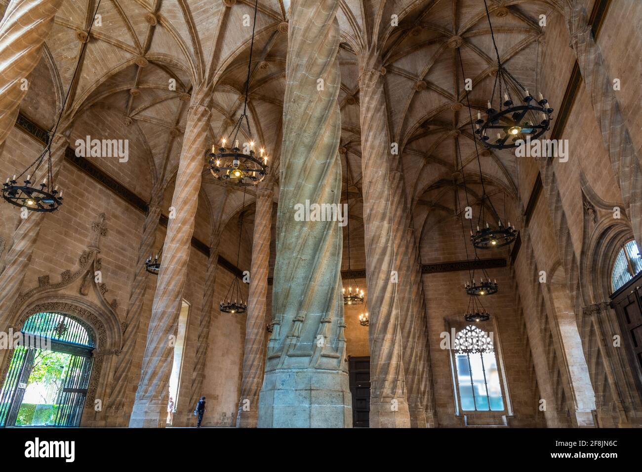 VALENCIA, SPAIN, JUNE 17, 2019: The hall of columns inside of Lonja de ...
