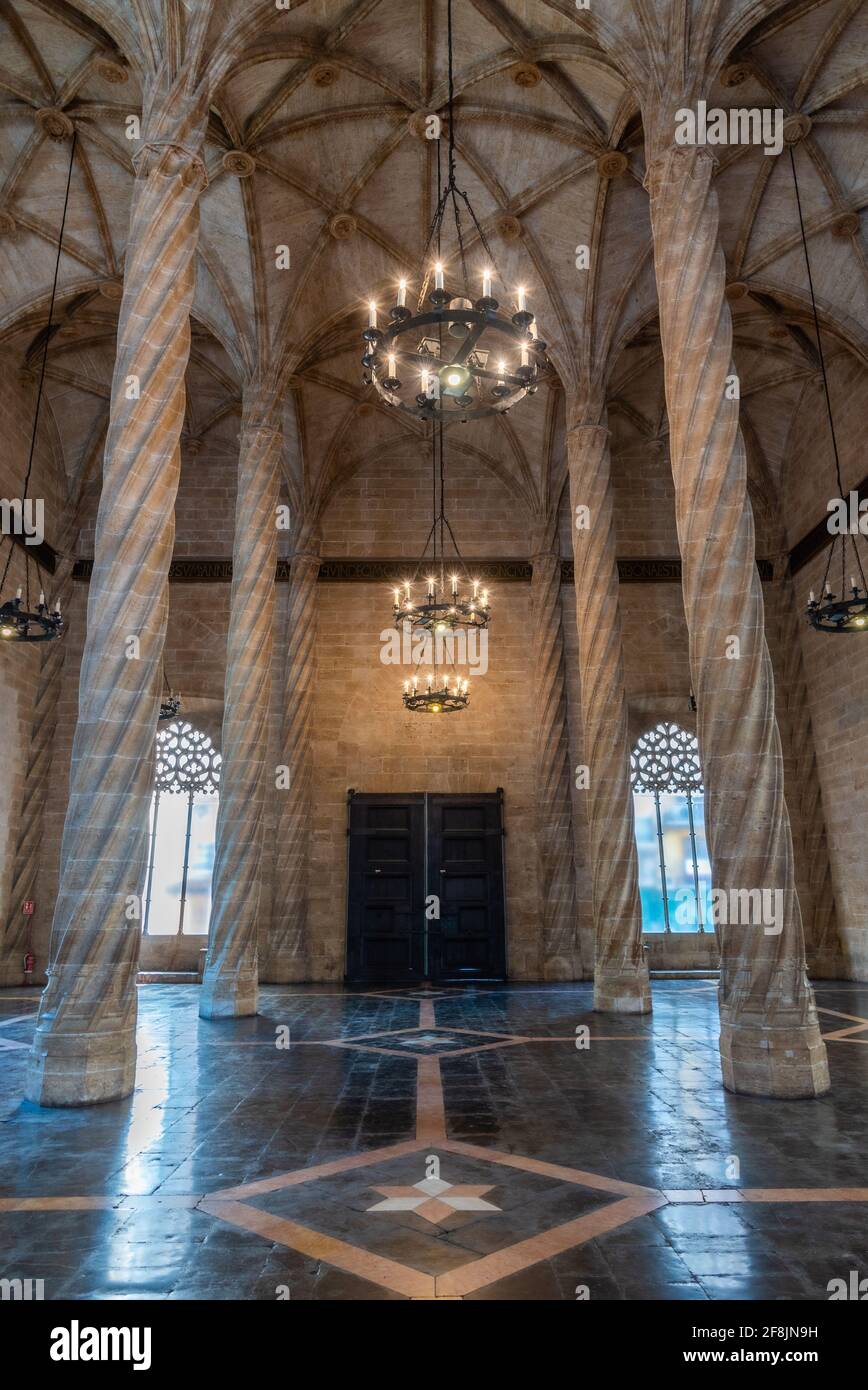 VALENCIA, SPAIN, JUNE 17, 2019: The hall of columns inside of Lonja de ...