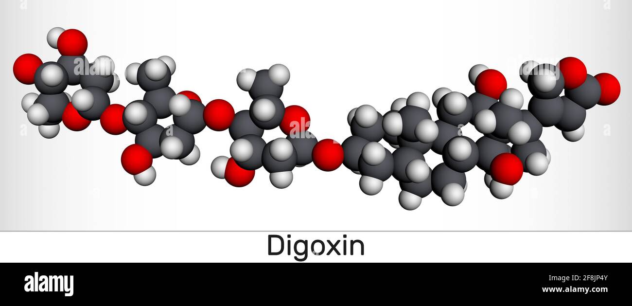 Digoxin, molecule. It is cardiac glycoside, cardiovascular medication ...