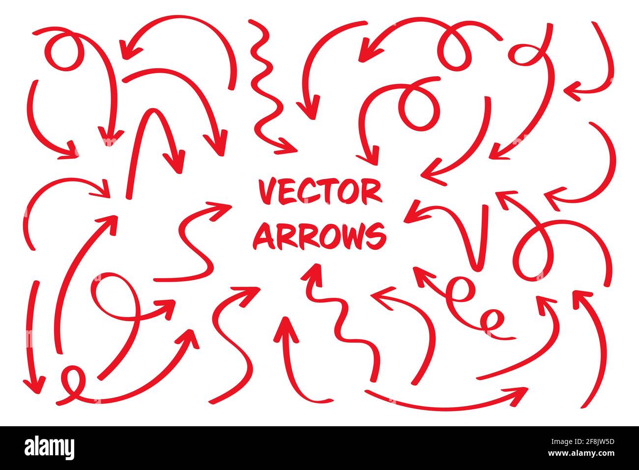 Red hand drawn arrows isolated on white background. Doodle arrow ...