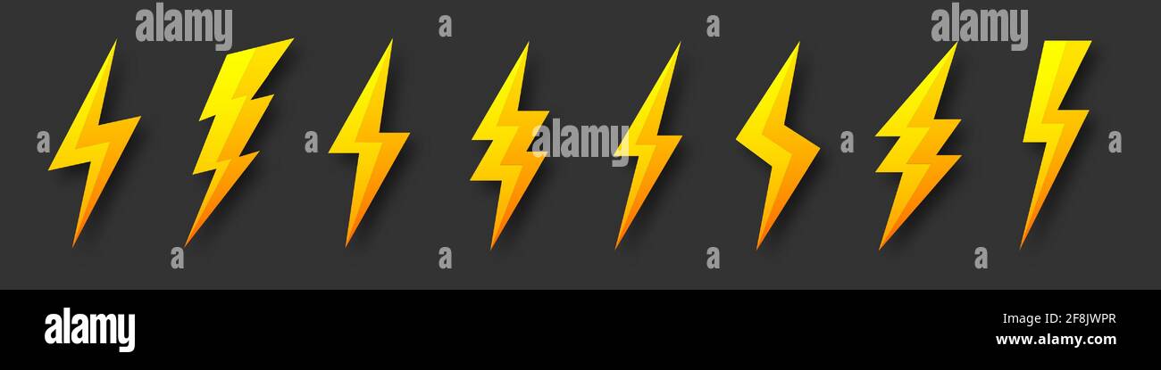 Yellow lightning bolt icons collection. Flash symbol, thunderbolt ...