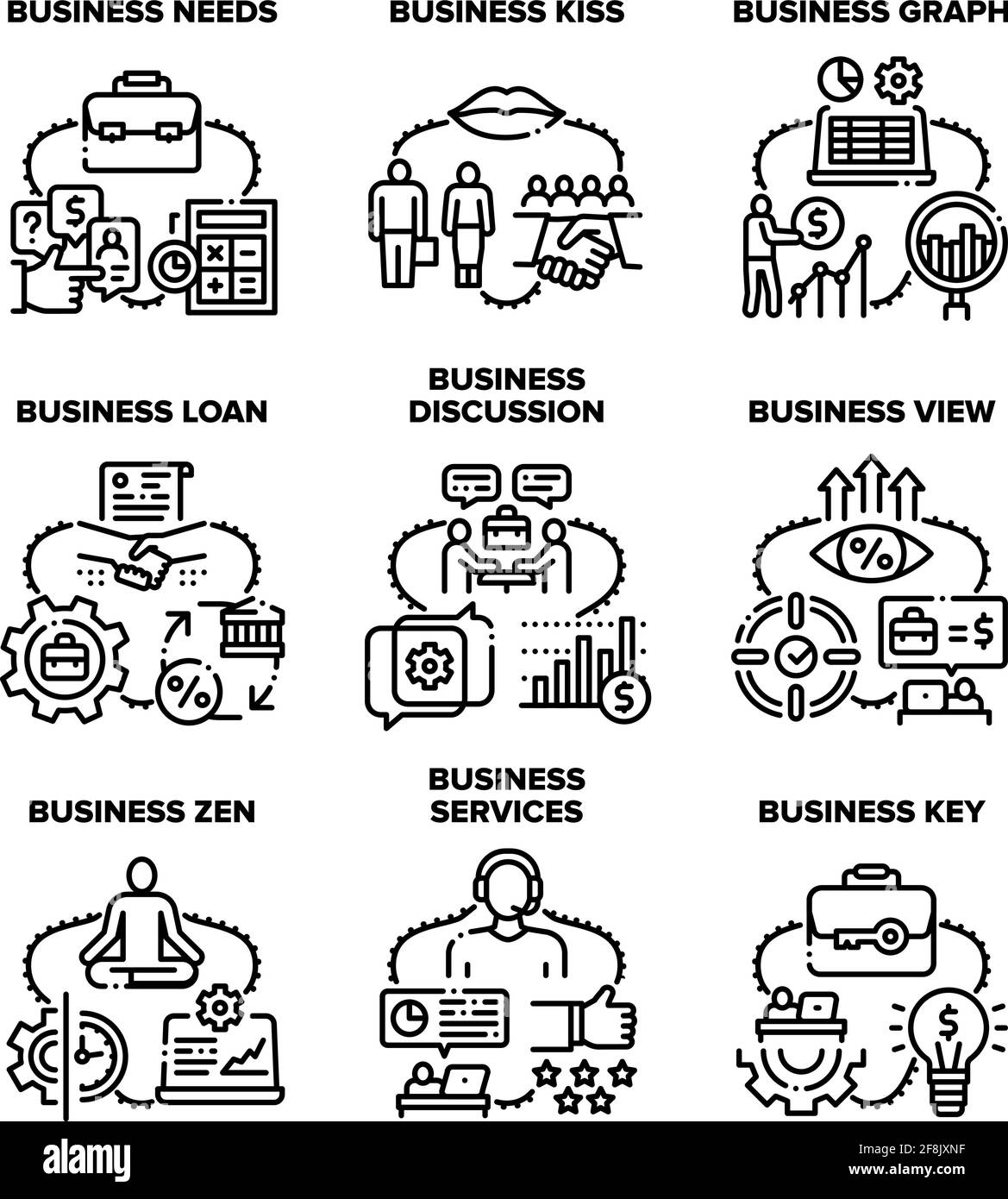 Business Service Set Icons Vector Black Illustration Stock Vector Image ...
