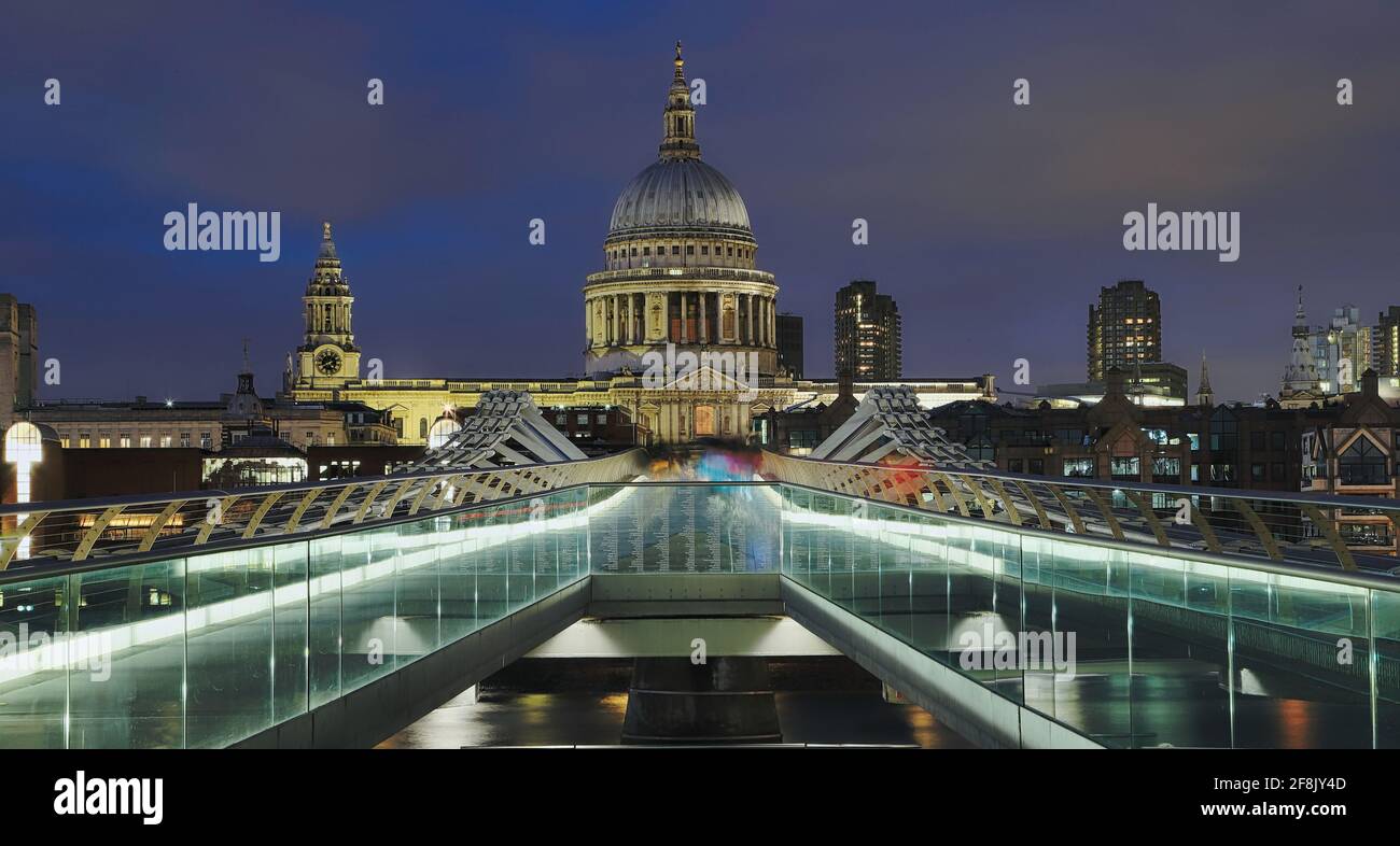 St Paul's Cathedral from across the Millenium Bridge in London Stock ...