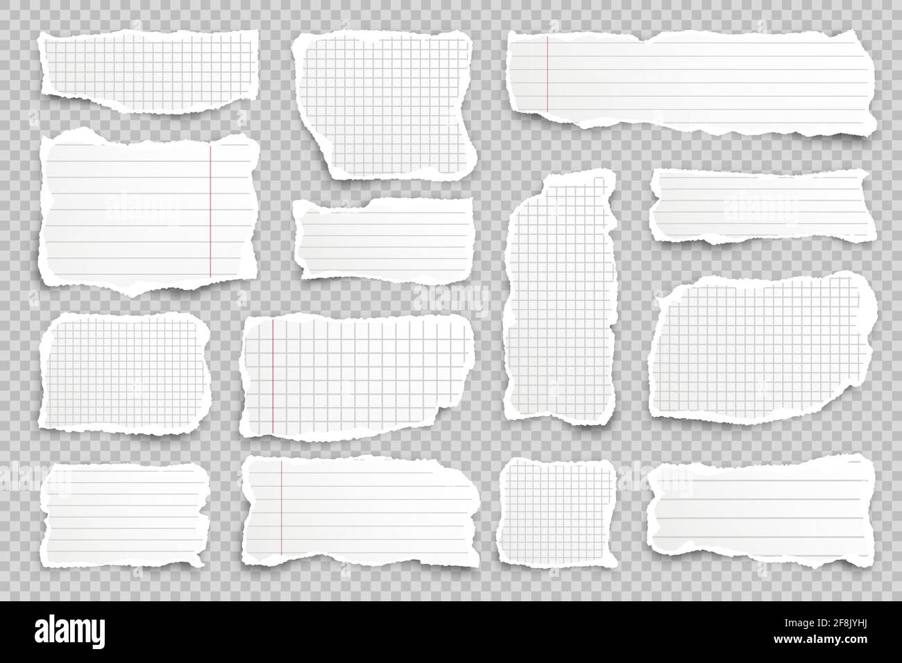 Ripped paper strips on transparent background. Realistic crumpled paper ...