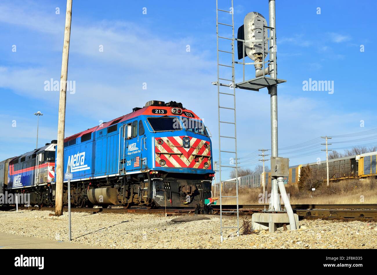 Aurora, Illinois, USA. Metra commuter train just outside the railway ...