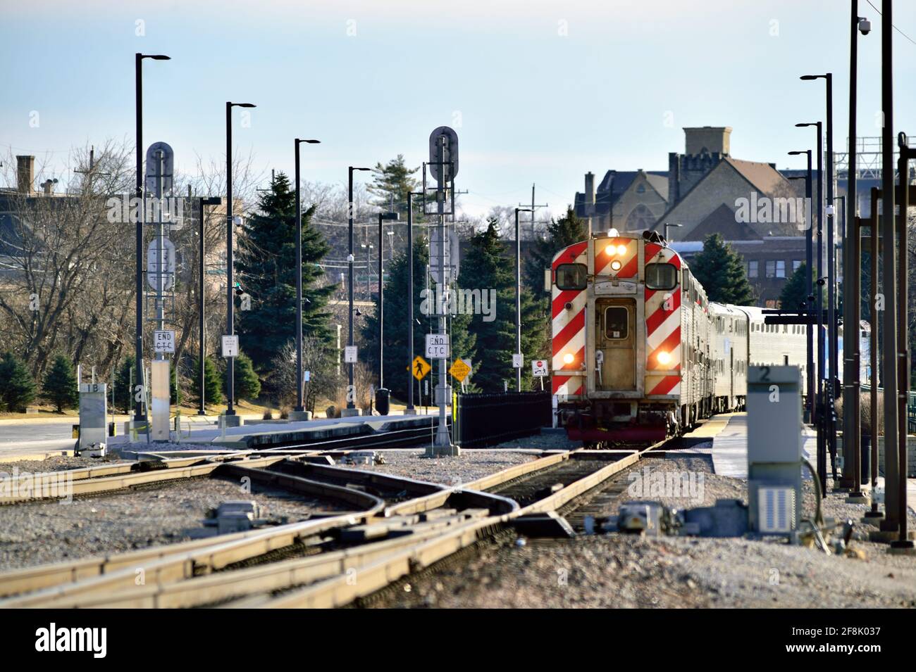 Aurora, Illinois, USA. Metra commuter train ready for departure from ...