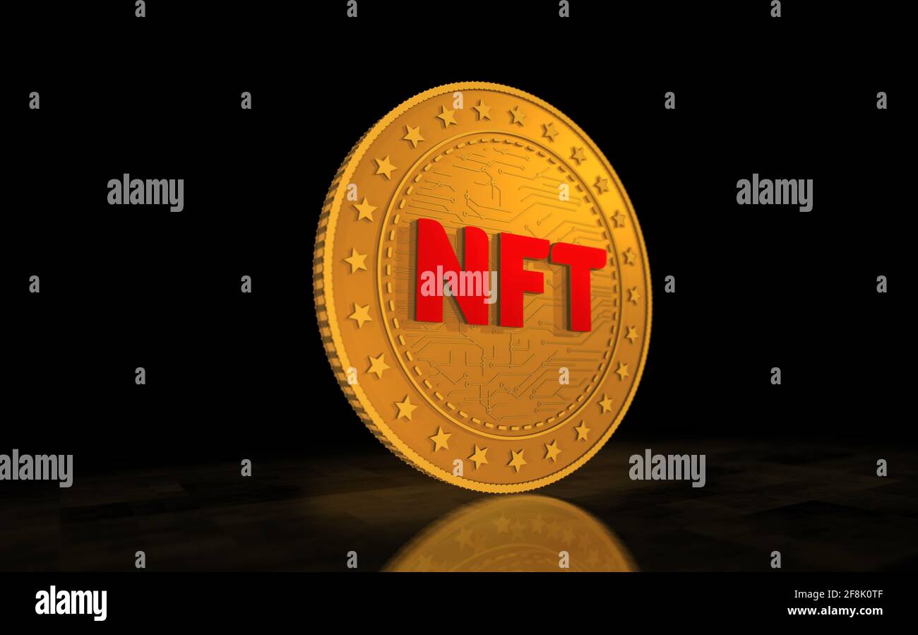 NFT Crypto art gold coin on green screen background. Abstract concept ...