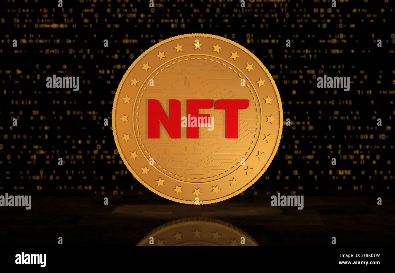 NFT Crypto art gold coin on green screen background. Abstract concept ...