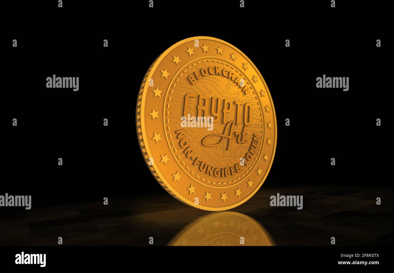 NFT Crypto art gold coin on green screen background. Abstract concept ...