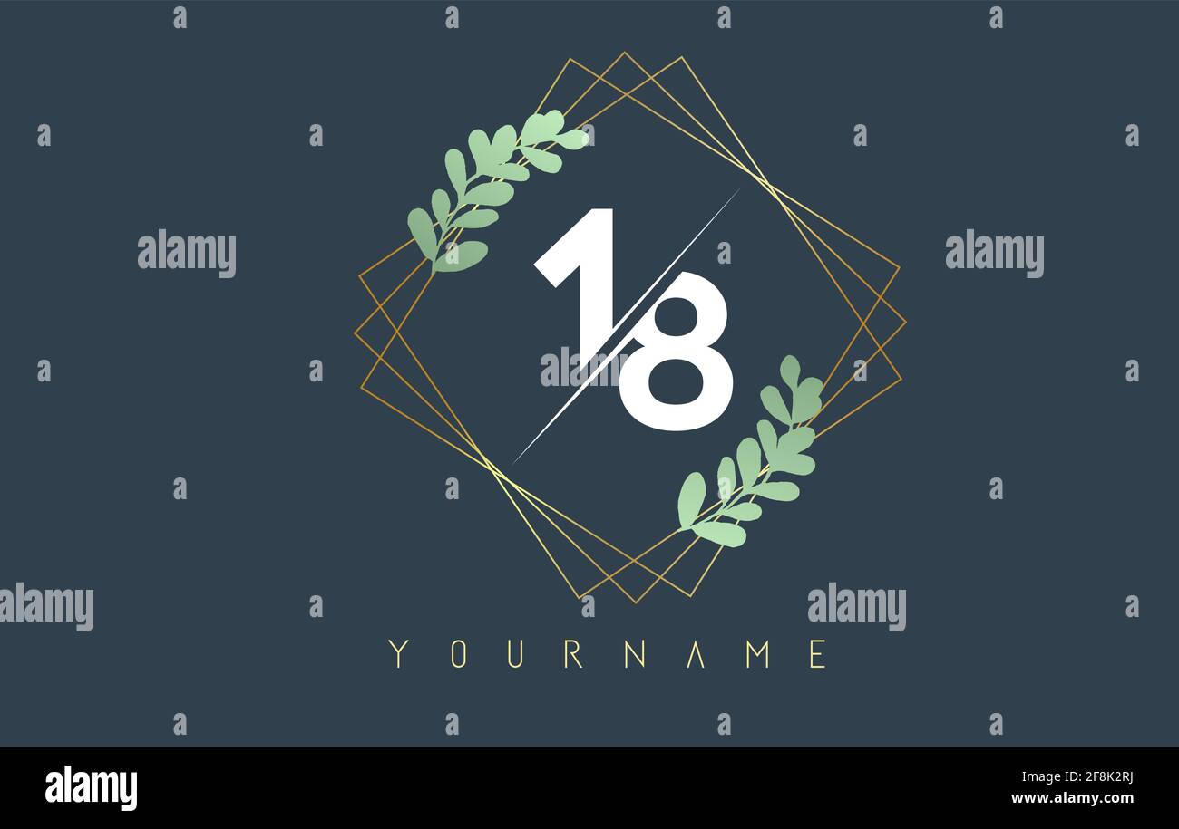 Number 18 1 8 Logo With golden square frames and green leaf design ...