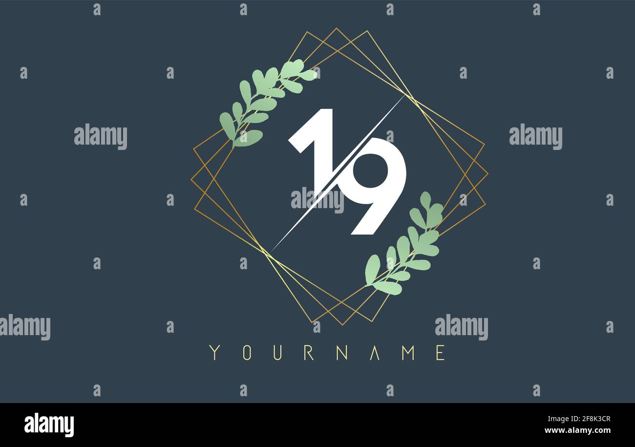 Number 19 1 9 Logo With golden square frames and green leaf design ...