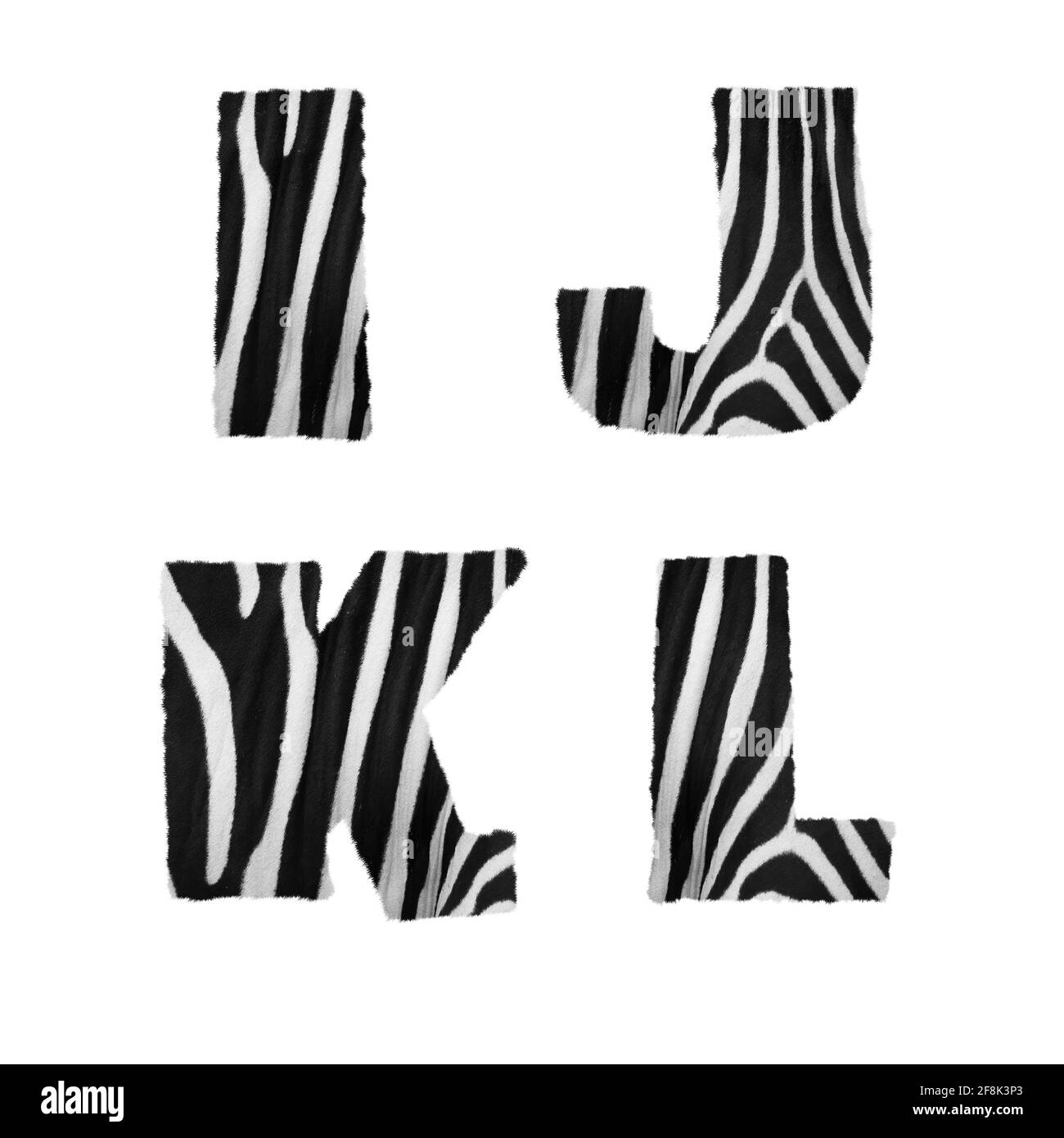 3D rendering of zebra fur alphabet - letters I-L Stock Photo - Alamy