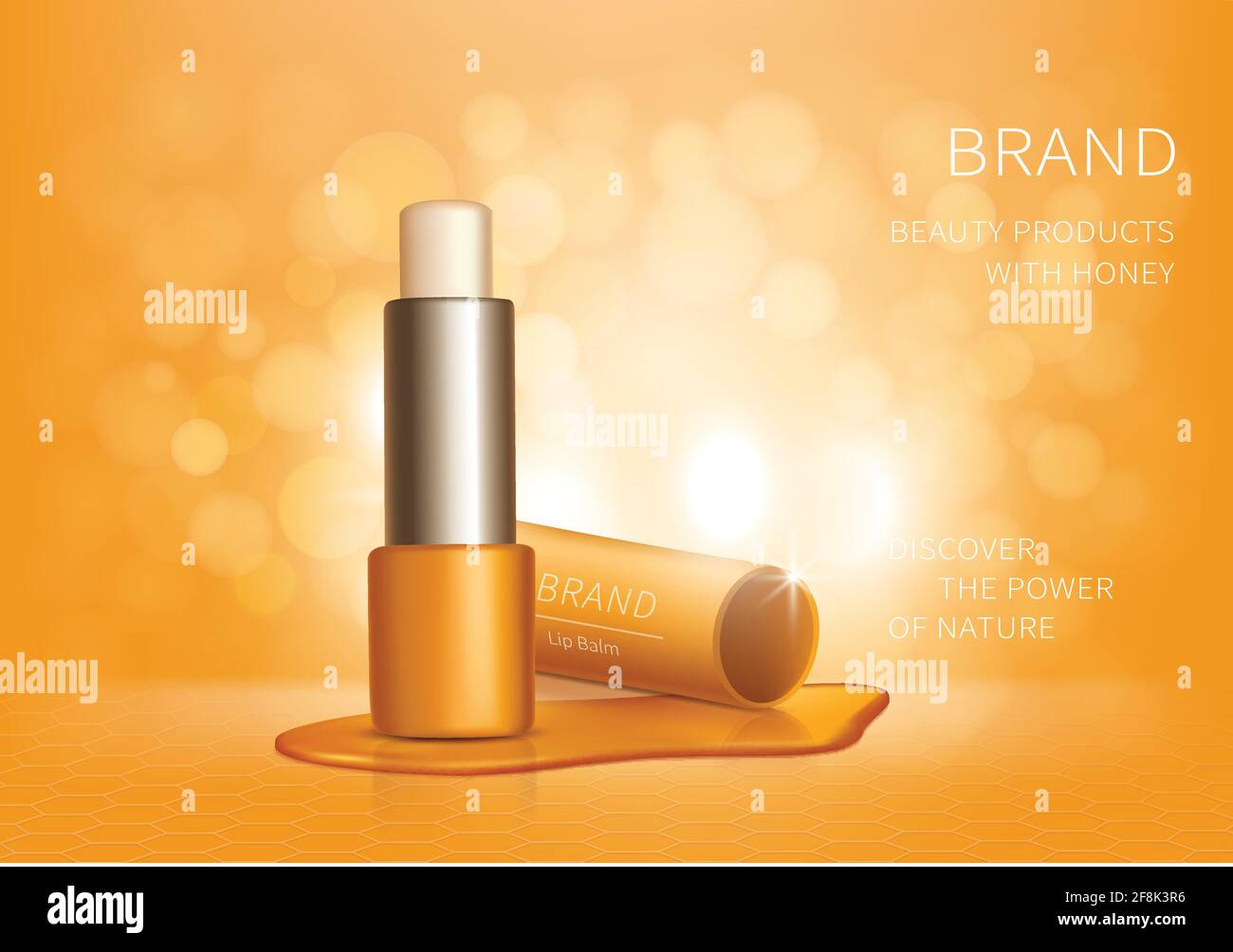 Cosmetic realistic vector lip balm ad background. Yellow hygienic ...