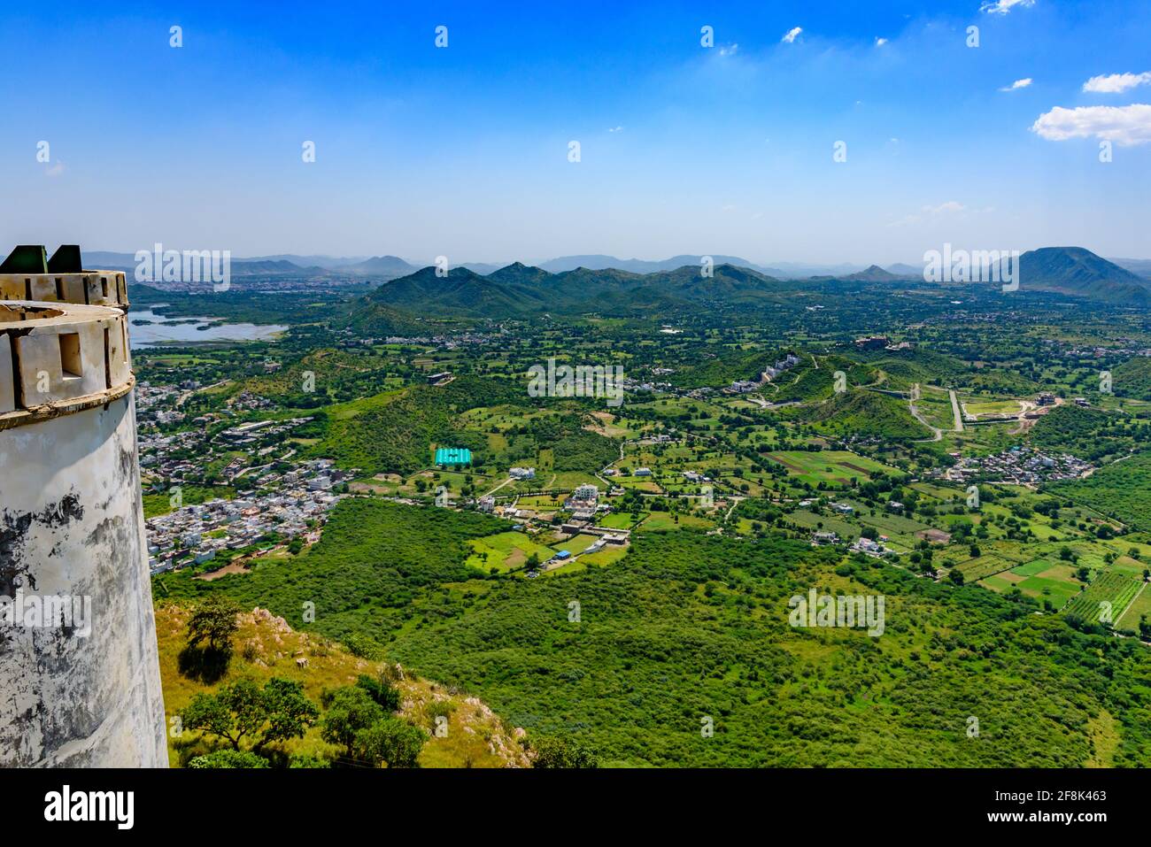 Aerial view of Udaipur city also known as city of lakes from Monsoon ...