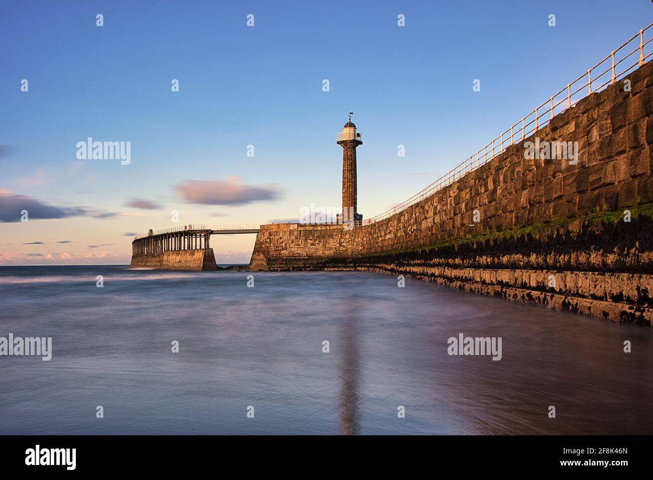 Whitby Pier and Lighthouse Stock Photo - Alamy
