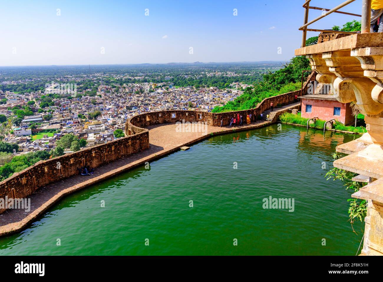 View from Chittor or Chittorgarh Fort with city in backdrop. It is one ...