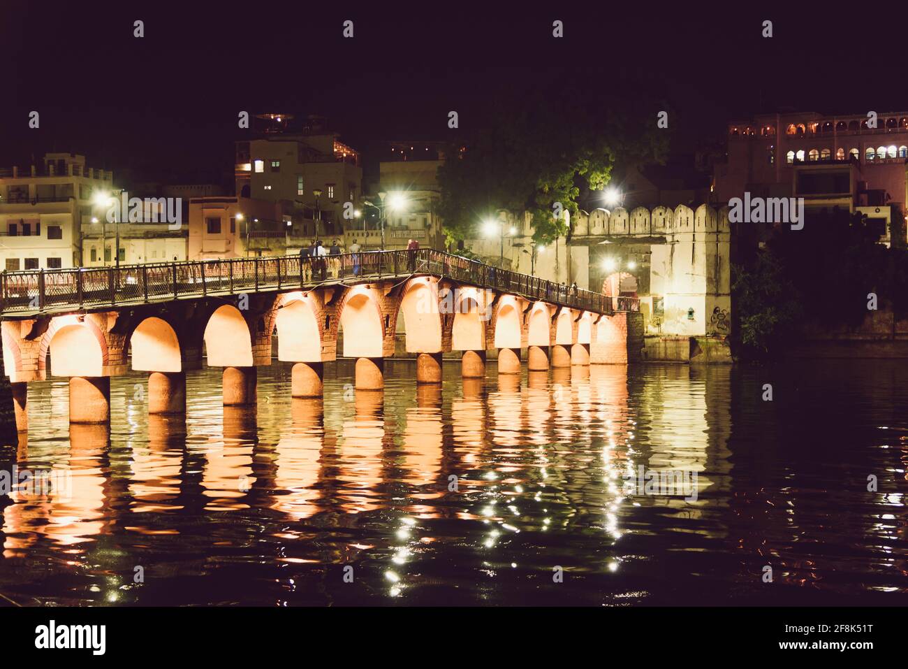 View during night from Ambrai Ghat at Udaipur, Rajasthan, India Stock ...