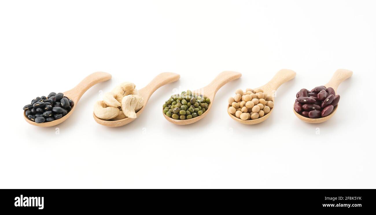 mix beans on white background Stock Photo - Alamy