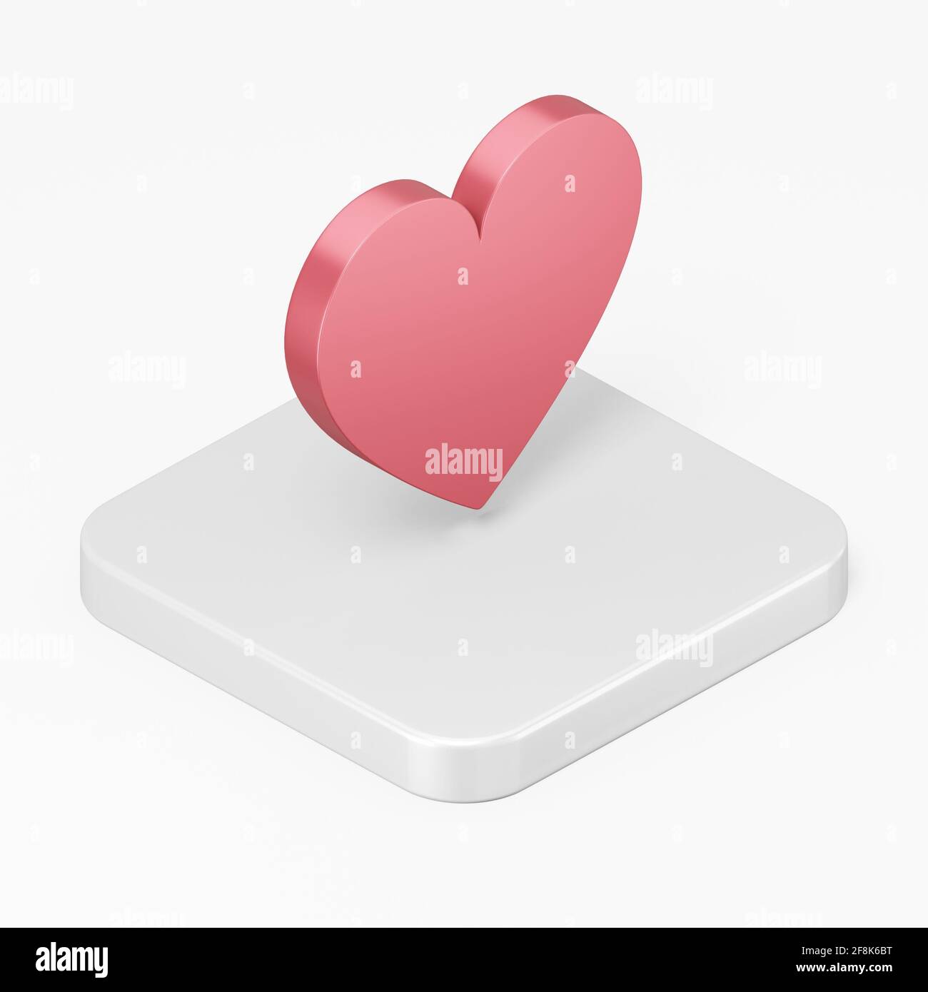 Red flat heart icon. 3d rendering square button key isometric view, interface ui ux element ...