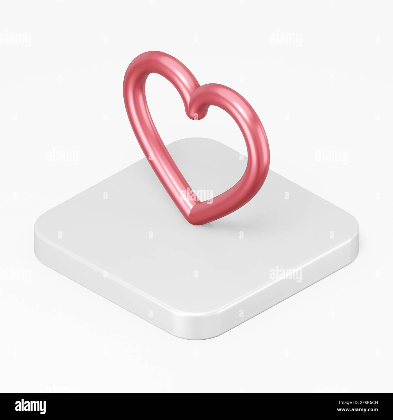 Red stylized heart icon. 3d rendering square button key isometric view, interface ui ux element ...