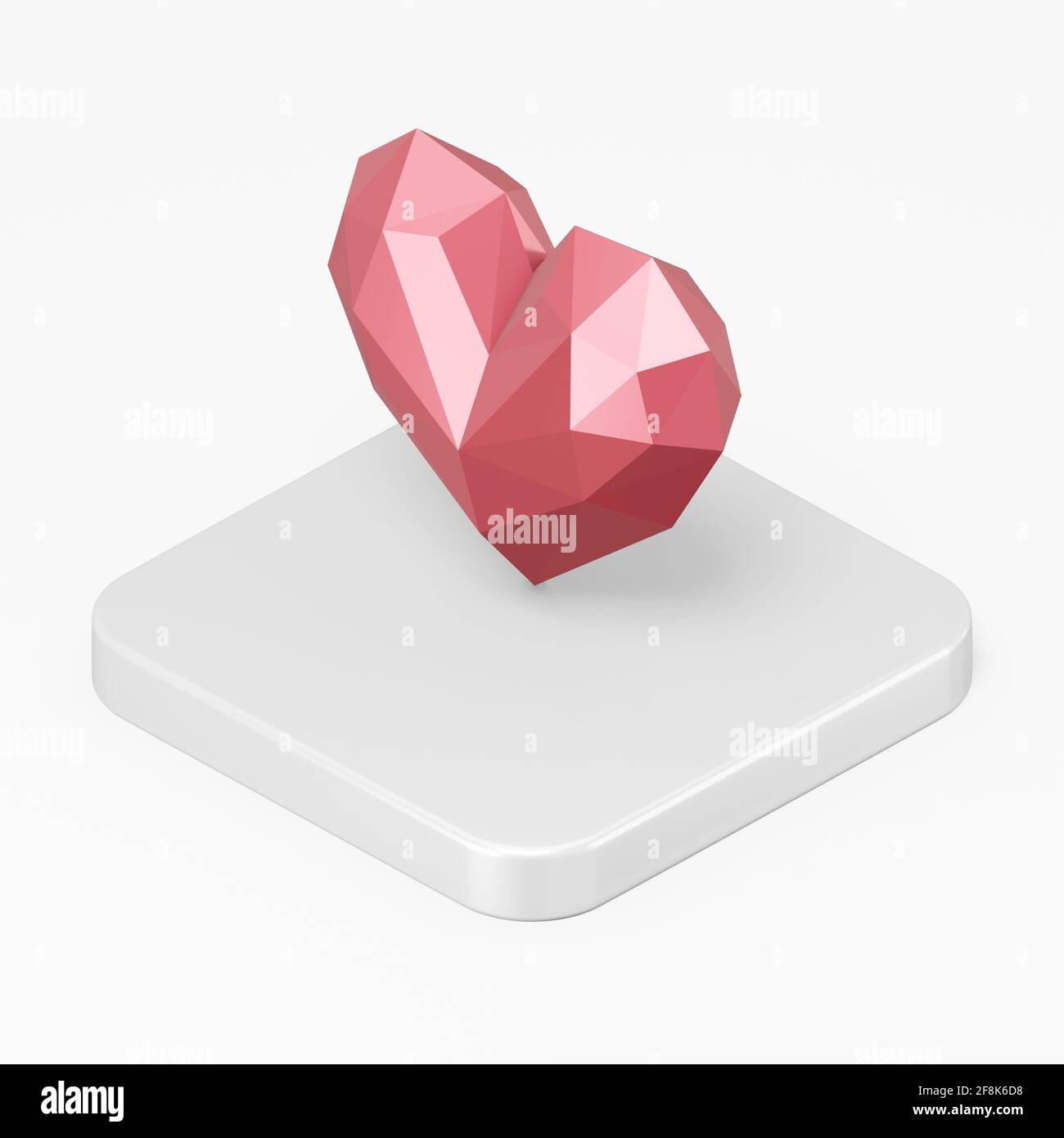 Red low poly heart icon. 3d rendering square button key isometric view ...