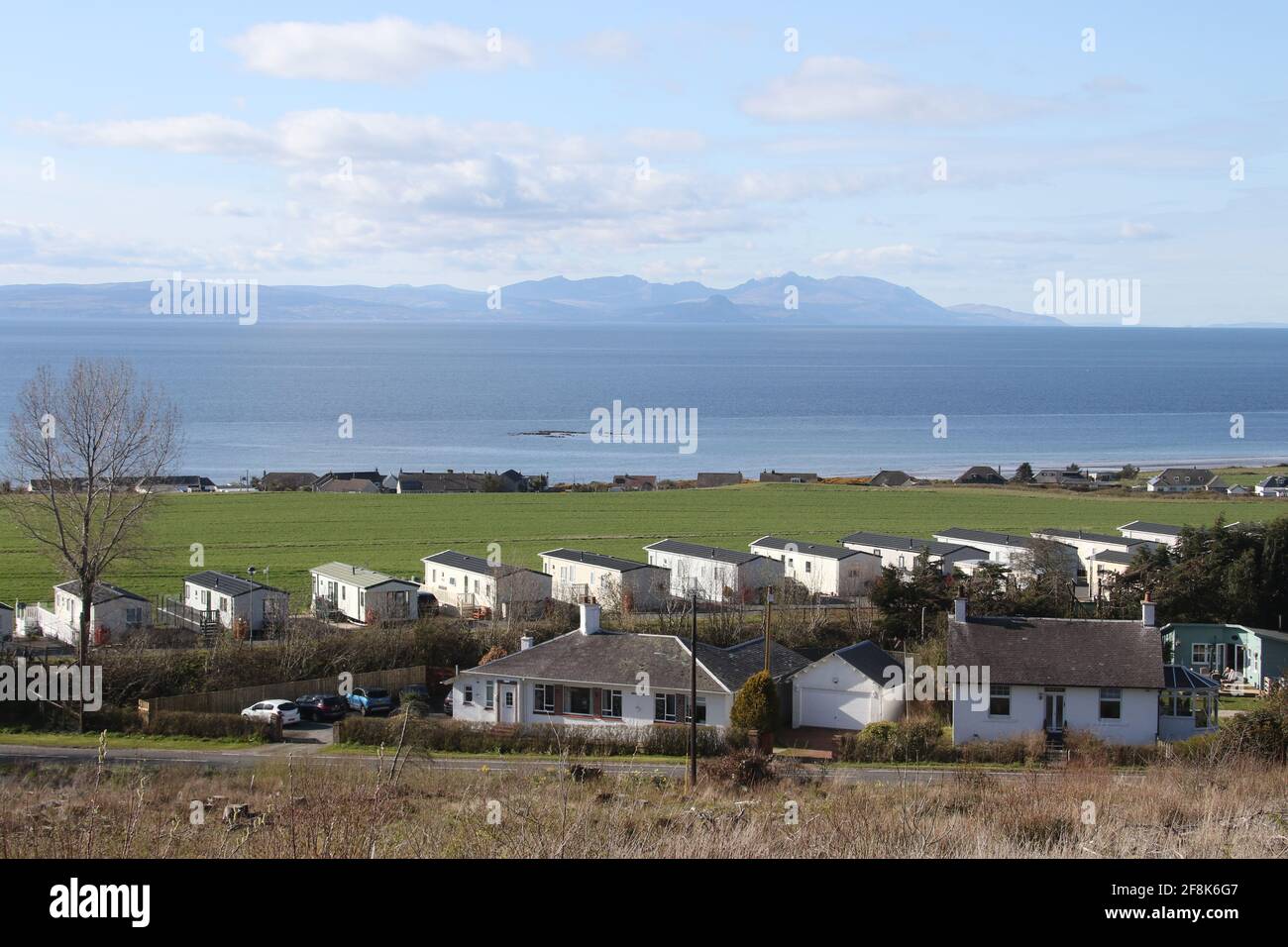 Ayrshire Coastline with caravans on former railway line at Maidens ...