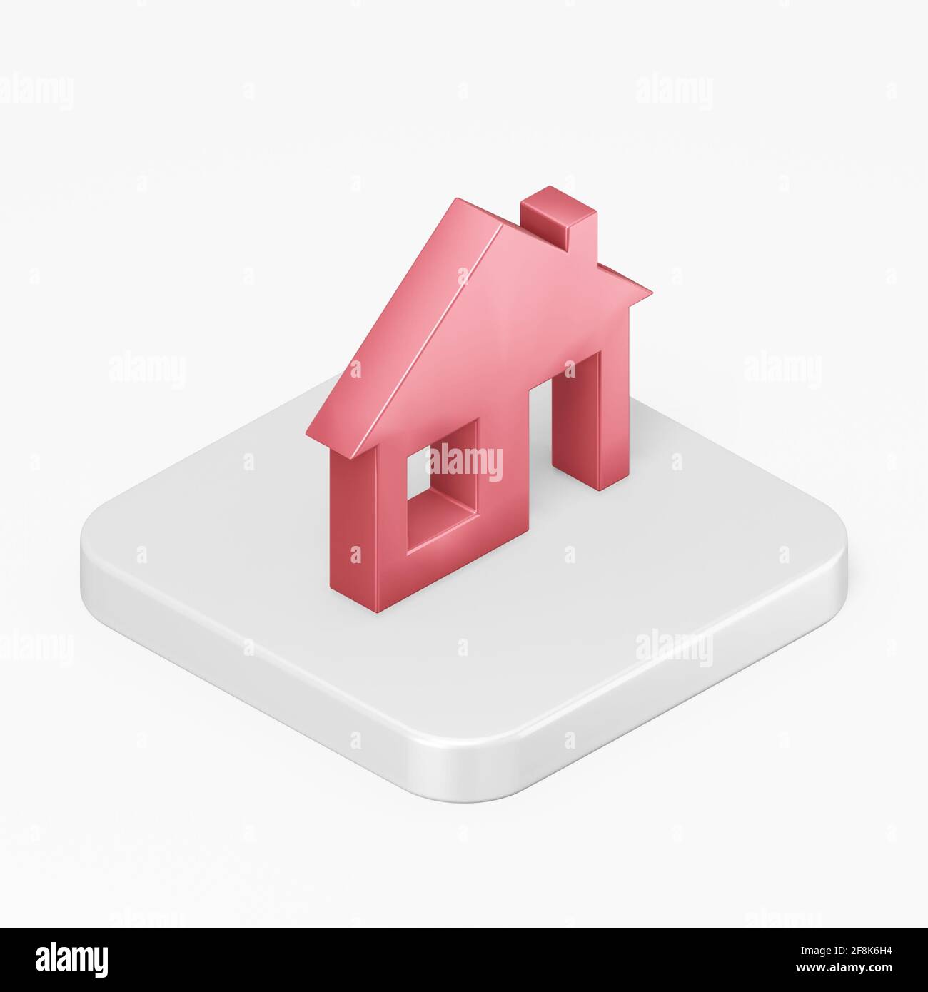 Red flat house icon. 3d rendering square button key isometric view, interface ui ux element ...