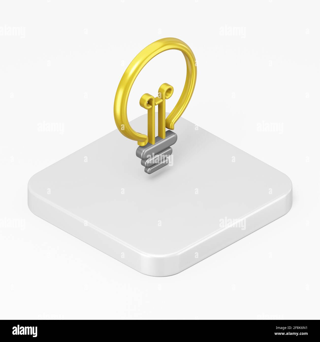 Yellow flat light bulb icon. 3d rendering square button key isometric view, interface ui ux ...