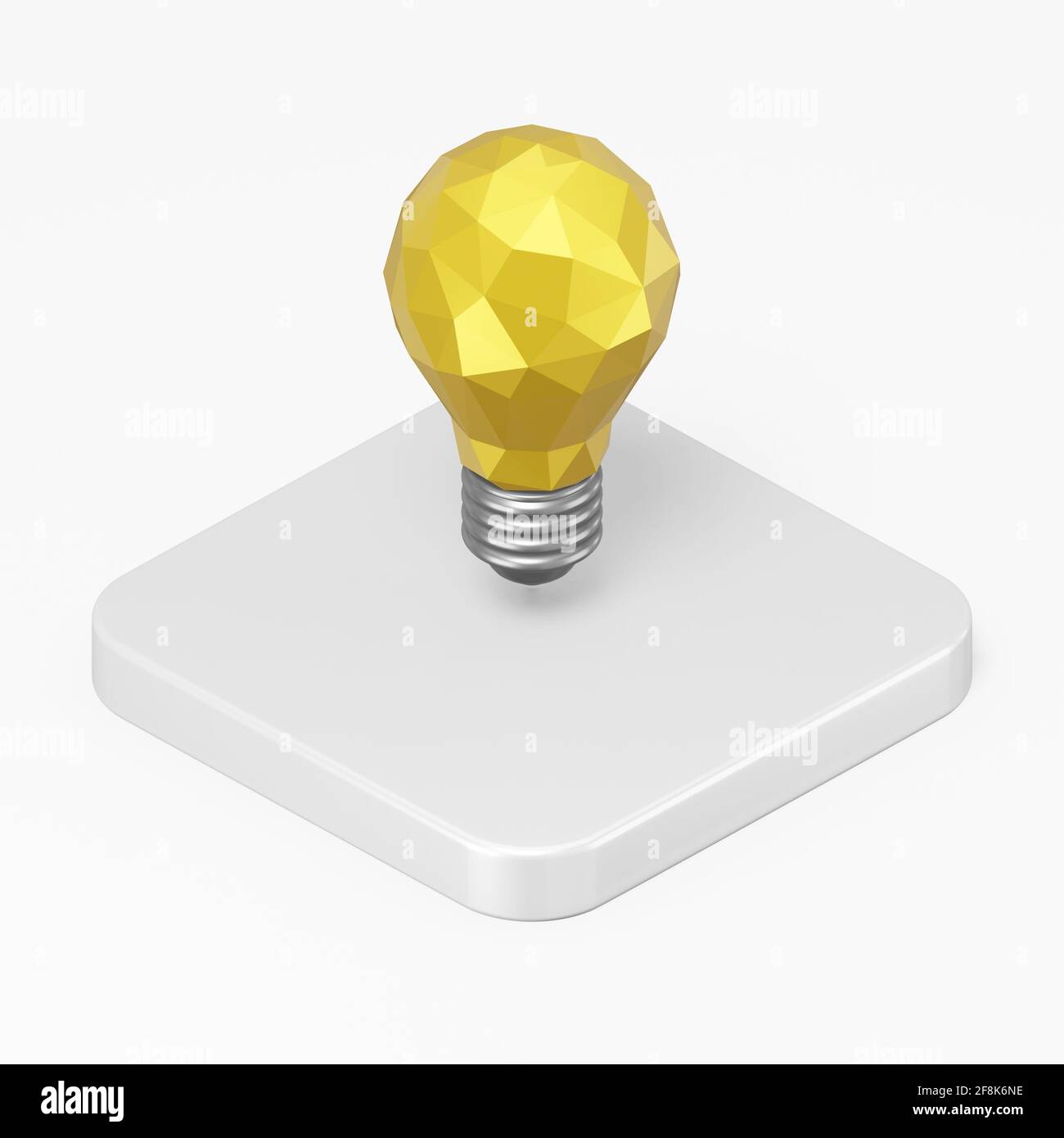 Yellow low poly light bulb icon. 3d rendering square button key isometric view, interface ui ux ...