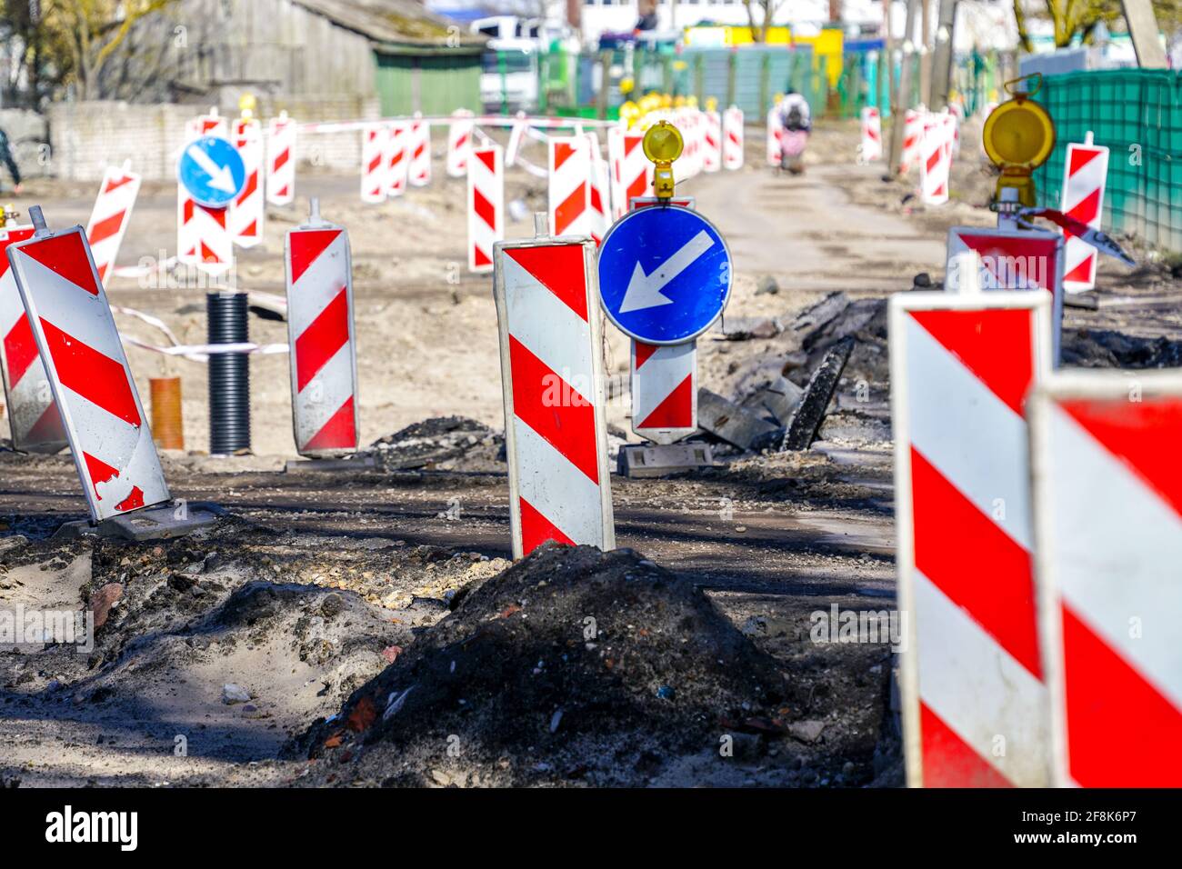 warning and directional road signs during street repairs Stock Photo ...