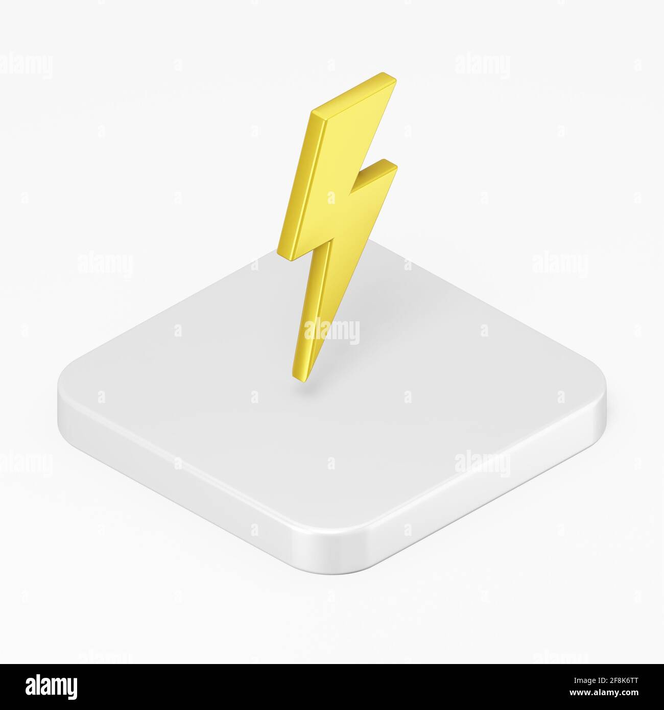 Yellow lightning icon. 3d rendering square button key isometric view, interface ui ux element ...