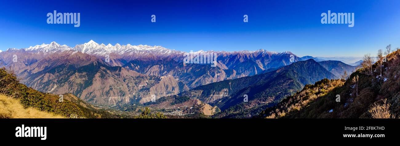 View of Snow cladded Panchchuli peaks falls in great Himalayan mountain ...