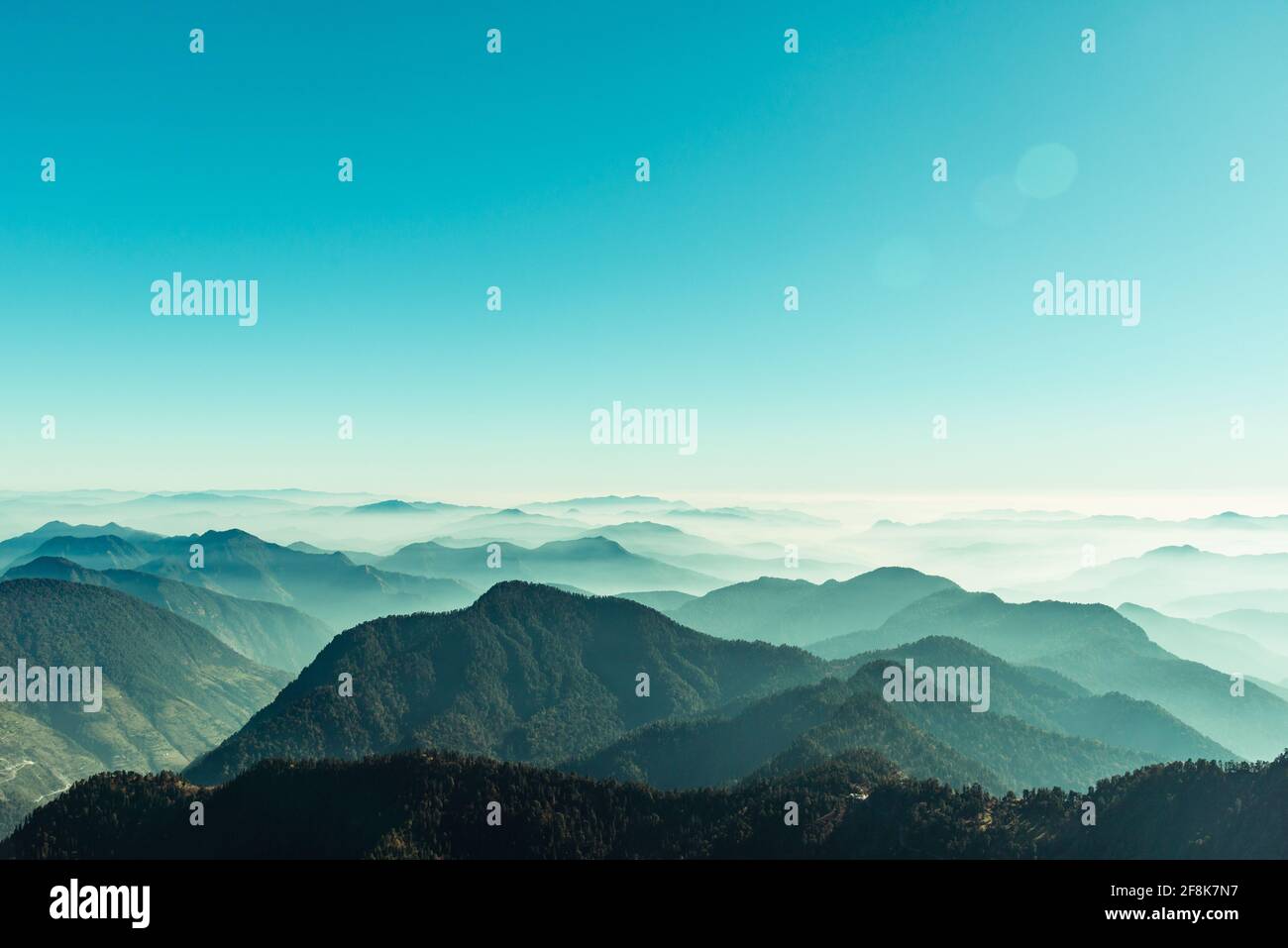 View of Himalayas mountain range with visible silhouettes through the ...