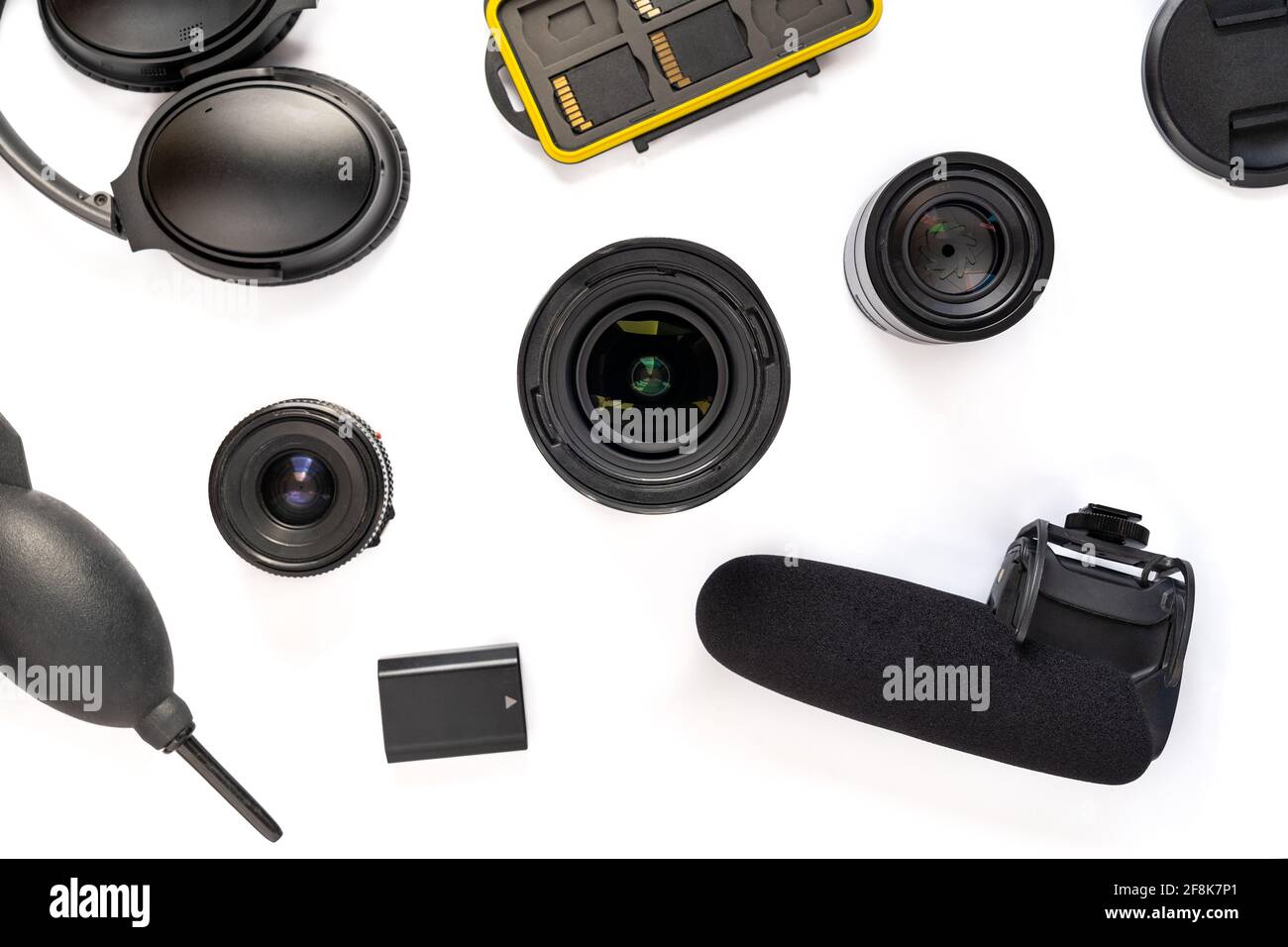 Arranged photography tools isolated on white background. Top view Stock ...