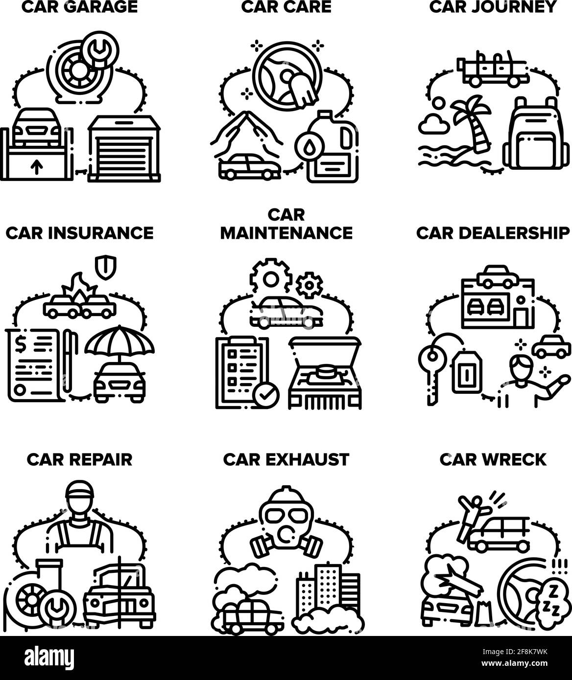 Car Repair Garage Set Icons Vector Black Illustration Stock Vector ...